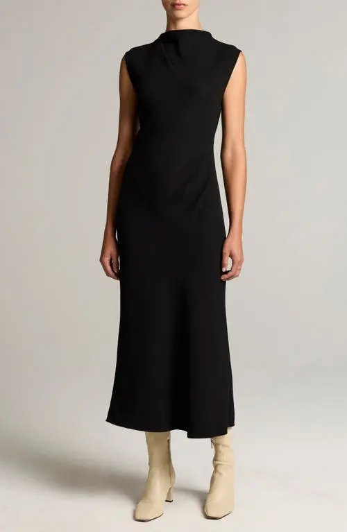 Vince Sleeveless Funnel Neck Midi Dress With Draped Detailing