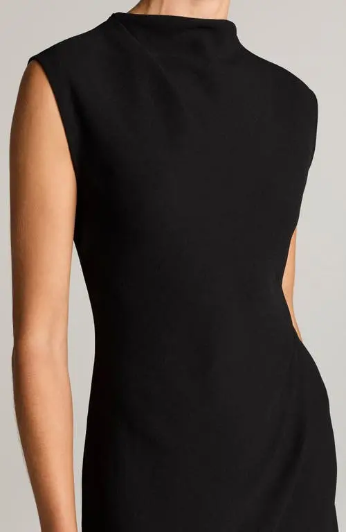 Vince Sleeveless Funnel Neck Midi Dress With Draped Detailing
