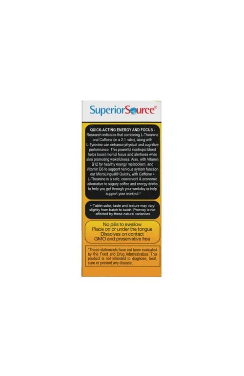 SUPERIOR SOURCE Quick Fast Energy Organic Caffeine L-theanine B12 B6 Vitamin Supplement