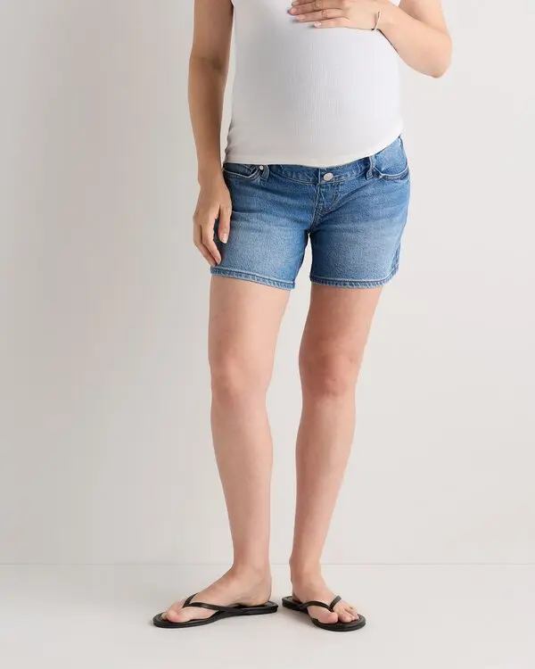 Quince Lila Stretch Maternity Vintage Shorts - Atlantic Blue