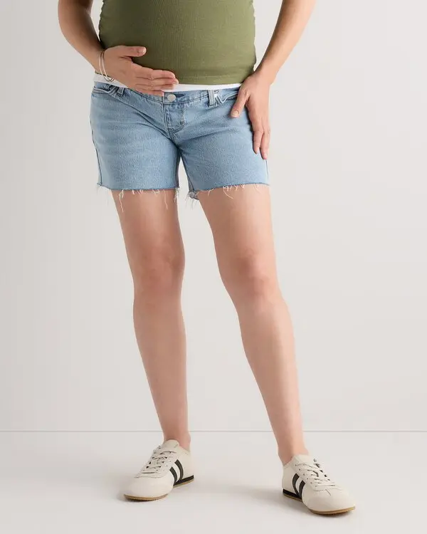 Quince Lila Stretch Maternity Vintage Shorts - Cool Blue Fray