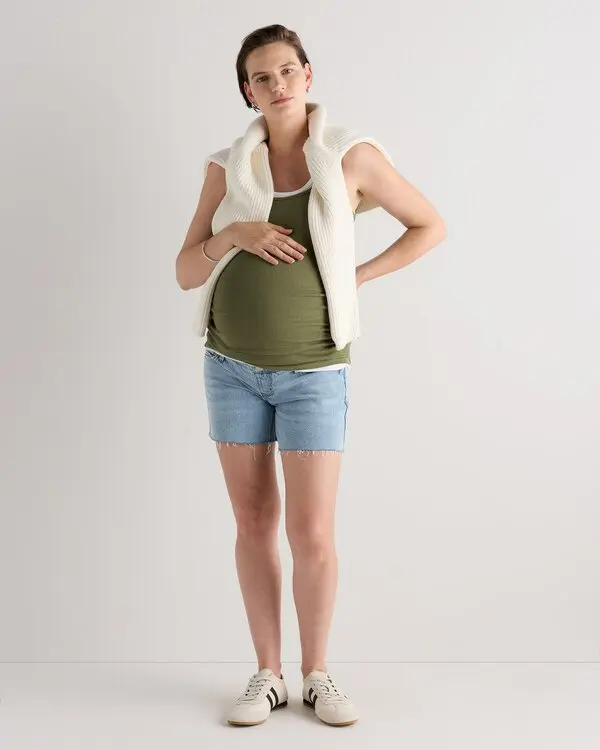 Quince Lila Stretch Maternity Vintage Denim Shorts - Cool Blue Fray