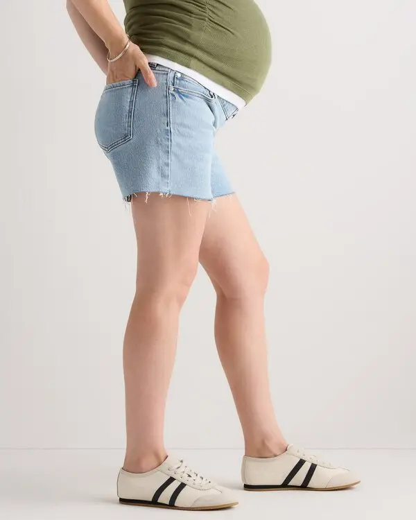 Quince Lila Stretch Maternity Vintage Denim Shorts - Cool Blue Fray
