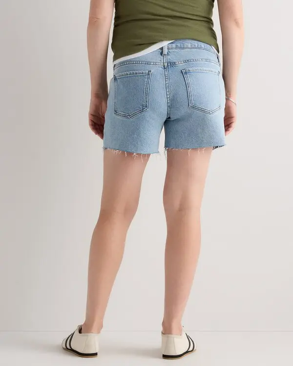 Quince Lila Stretch Maternity Vintage Denim Shorts - Cool Blue Fray
