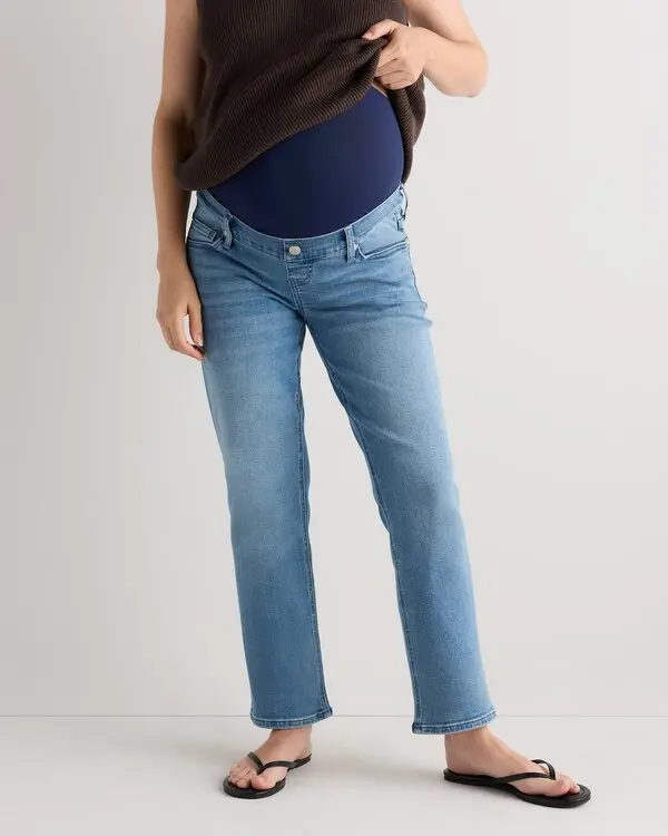Quince Lila Stretch Maternity Straight Leg Jeans - Seaside Blue