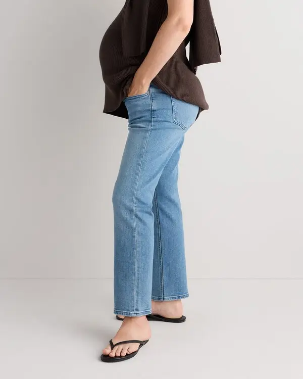 Quince Lila Stretch Maternity Straight Leg Jeans - Seaside Blue