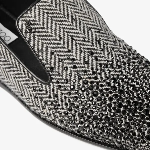 JIMMY CHOO Crystal-embellished Herringbone Slippers - Grey/black Mix