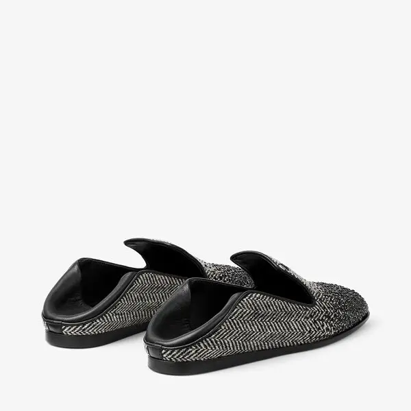 JIMMY CHOO Crystal-embellished Herringbone Slippers - Grey/black Mix