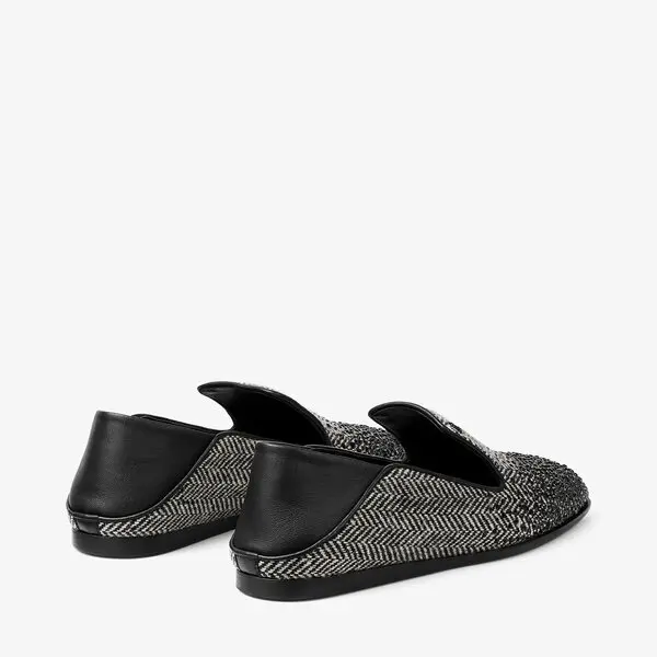 JIMMY CHOO Crystal-embellished Herringbone Slippers - Grey/black Mix