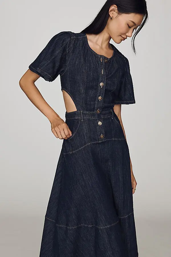 Anthropologie Cutout Denim Midi Dress