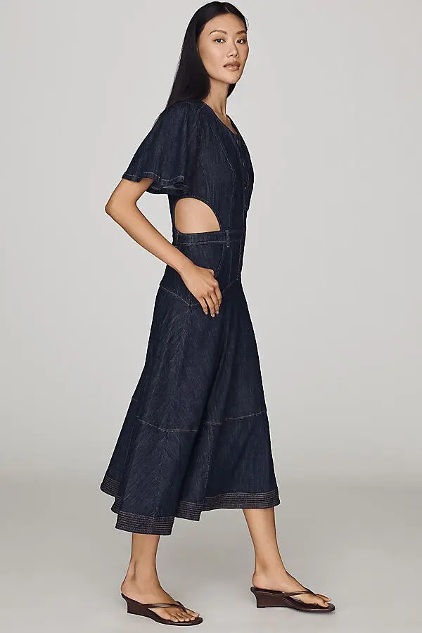 Anthropologie Cutout Denim Midi Dress