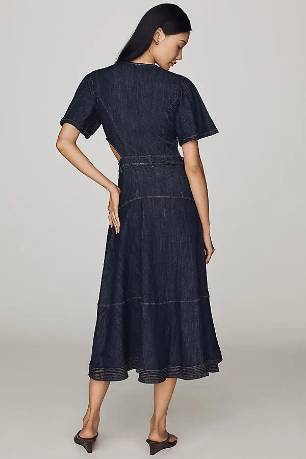 Anthropologie Cutout Denim Midi Dress