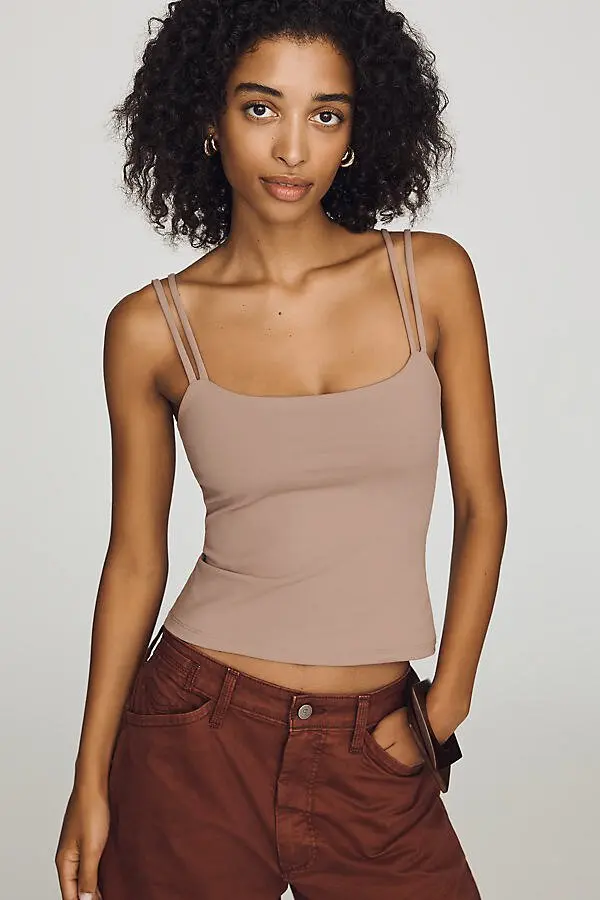 Susana Monaco Double-strap Scoop Neck Tank Top - Khaki