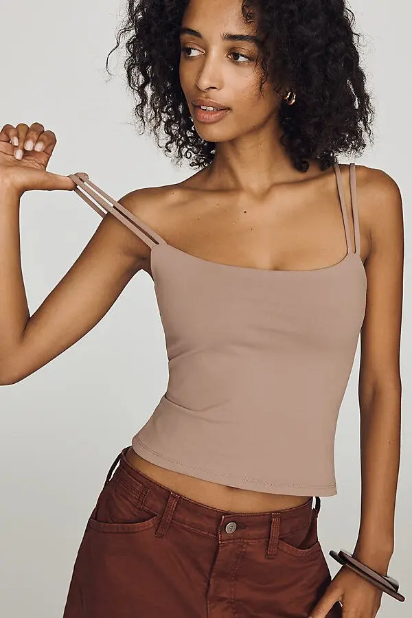 Susana Monaco Double-strap Scoop Neck Tank Top - Khaki