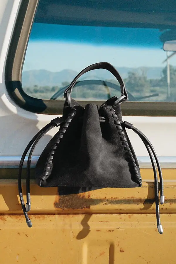 Anthropologie Faux-suede Whipstitch Satchel - Black