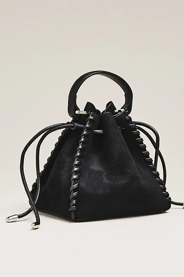 Anthropologie Faux-suede Whipstitch Satchel - Black