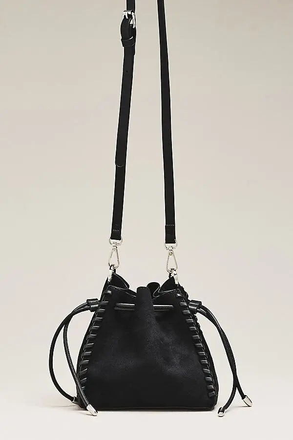 Anthropologie Faux-suede Whipstitch Satchel - Black