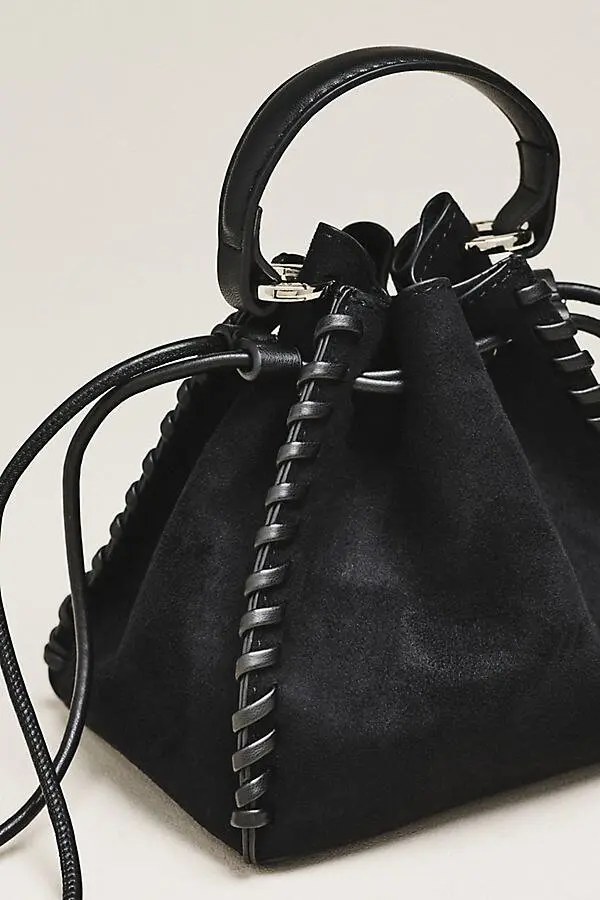 Anthropologie Faux-suede Whipstitch Satchel - Black