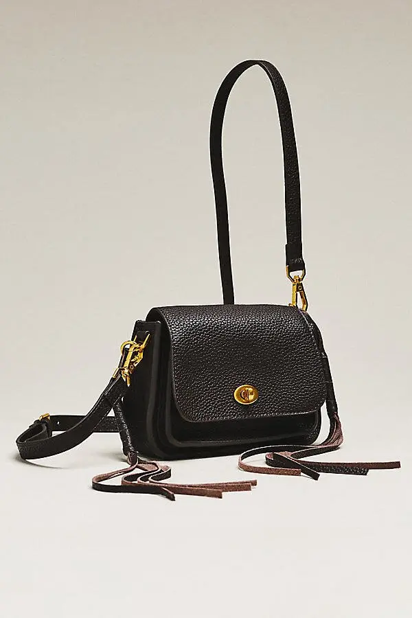 Anthropologie Leather Mini Porter Bag With Tassel Detail - Chocolate