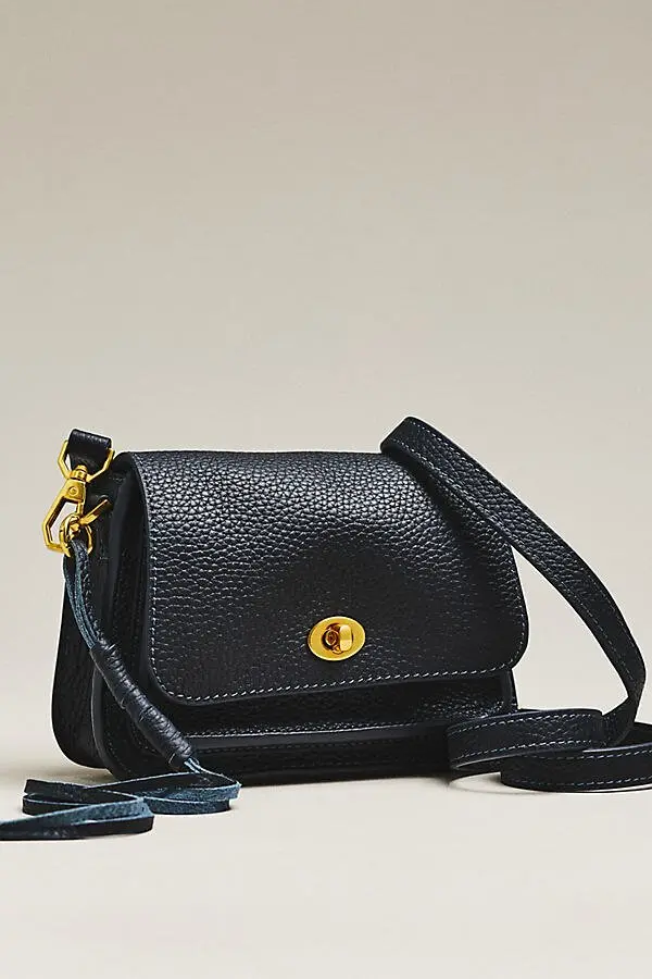 Anthropologie Leather Mini Porter Bag With Tassel Detail - Navy