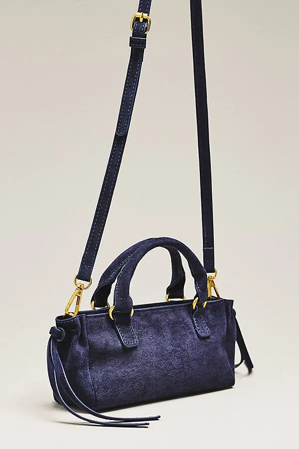 Anthropologie Faux-suede Mini Bag With Tassel Detailing - Navy