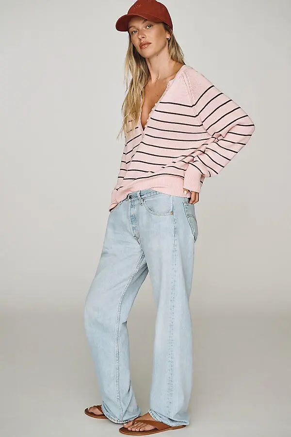 PILCRO Cotton Henley Top With Long Sleeves And Button Placket