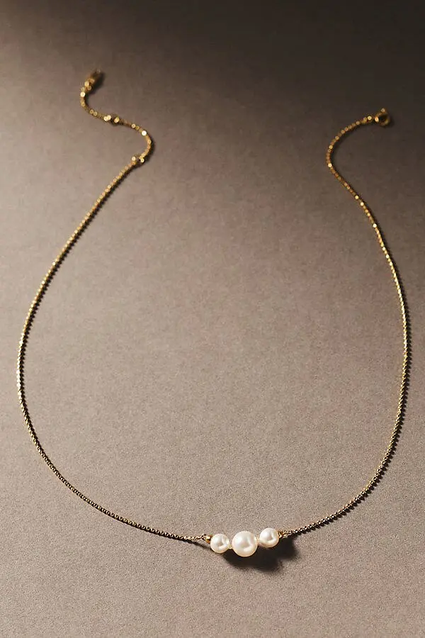 Nadri Bianca Tri-pearl Necklace - Gold
