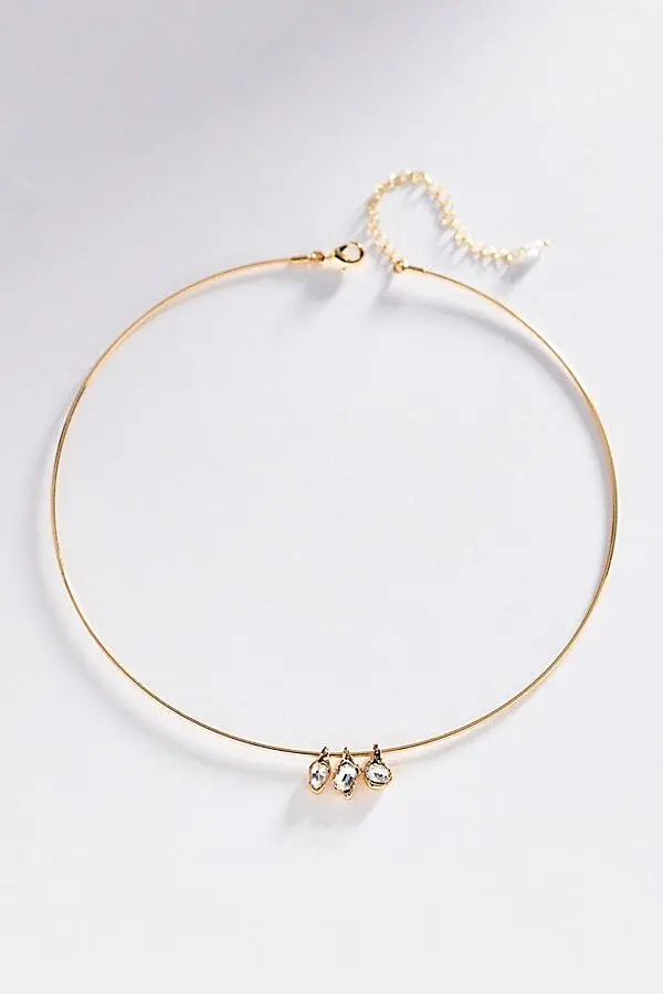 Anthropologie Crystal Bezel Collar Necklace - Gold