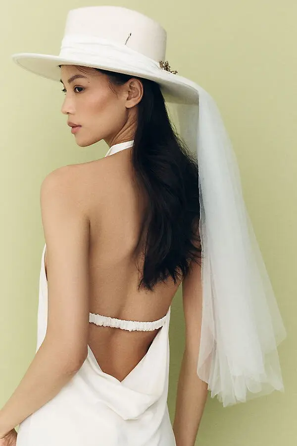 MESHIKA HATS Bridal Veiled Fedora - Off-white