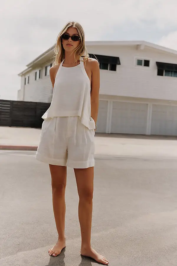 L*Space Billie Pleated Linen Blend Shorts - Cream