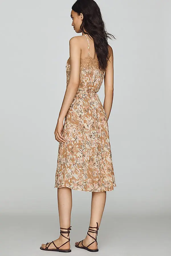 AFRM Tabitha Lace-trim Floral Print Midi Dress
