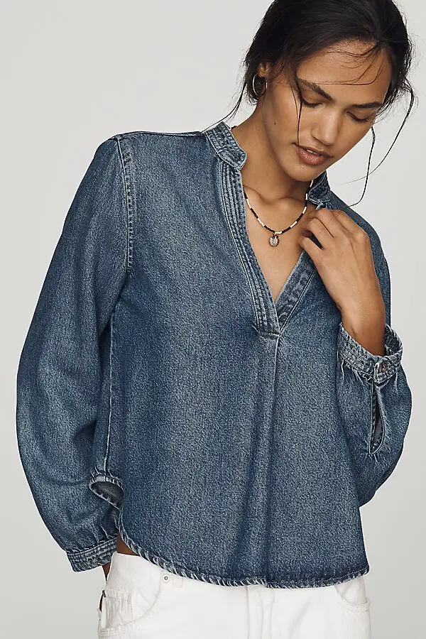 CLOTH & STONE Denim Henley Shirt Top