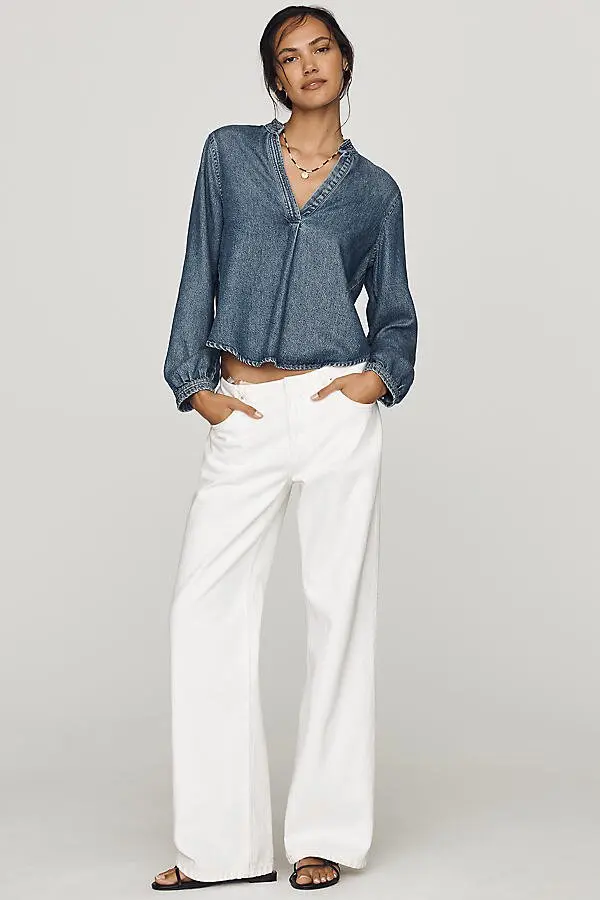 CLOTH & STONE Denim Henley Shirt Top
