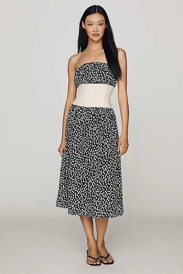 MAUDE CLUB Strapless Cotton Midi Dress
