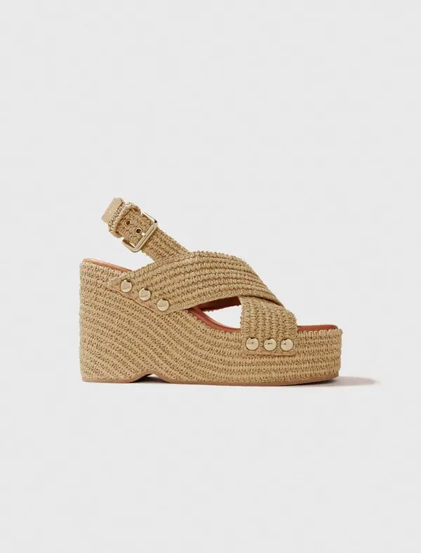 Maje Wedge Sandals With Raffia Effect