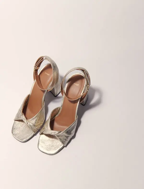 Maje Metallic Leather Sandals With Heels