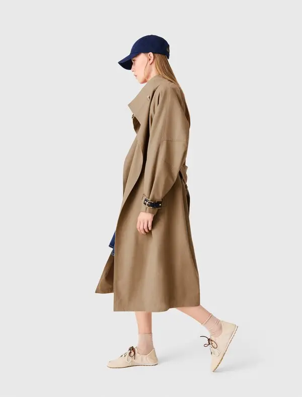 Maje Long Belted Trench With Gold Buttons