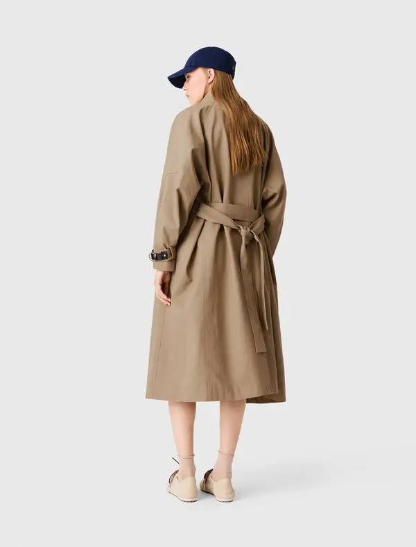 Maje Long Belted Trench With Gold Buttons