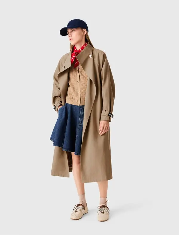 Maje Long Belted Trench With Gold Buttons