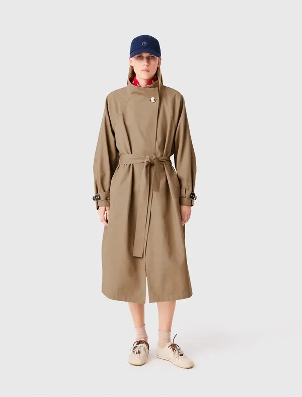 Maje Long Belted Trench With Gold Buttons