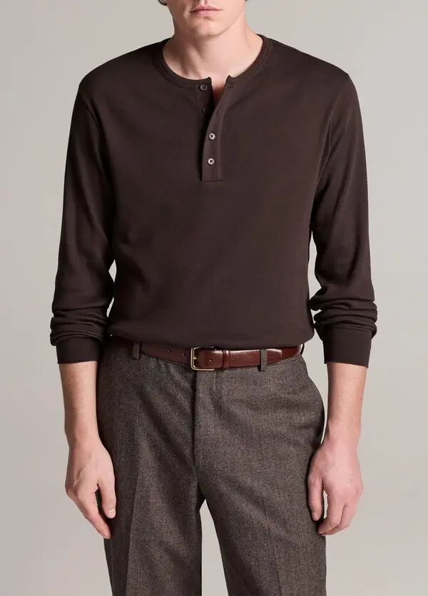 Vince Ribbed Cotton Henley - Arabica