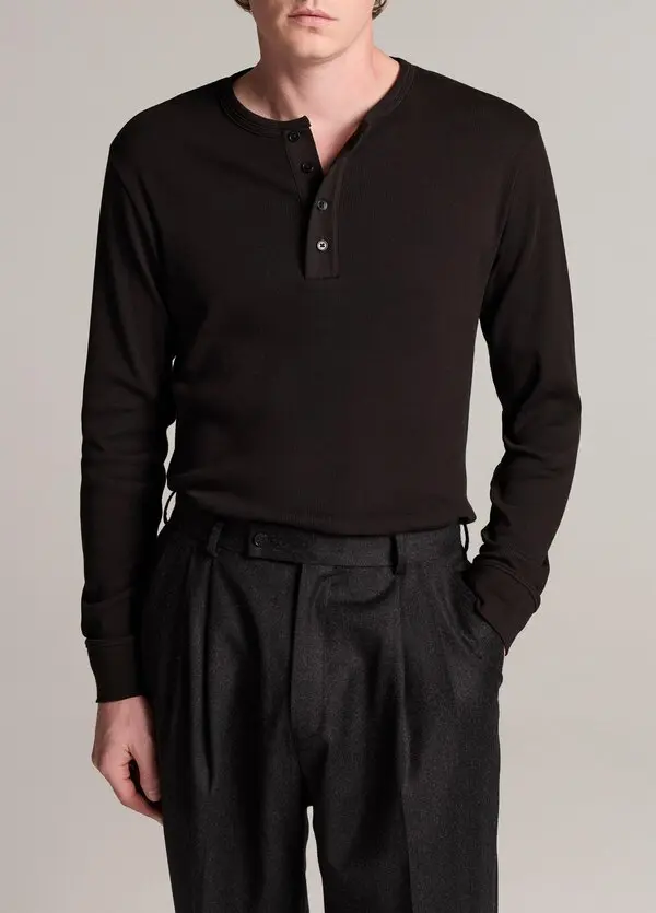Vince Ribbed Cotton Henley - Black