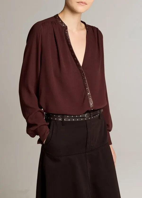 Vince Studded Crepe Long-sleeve Top