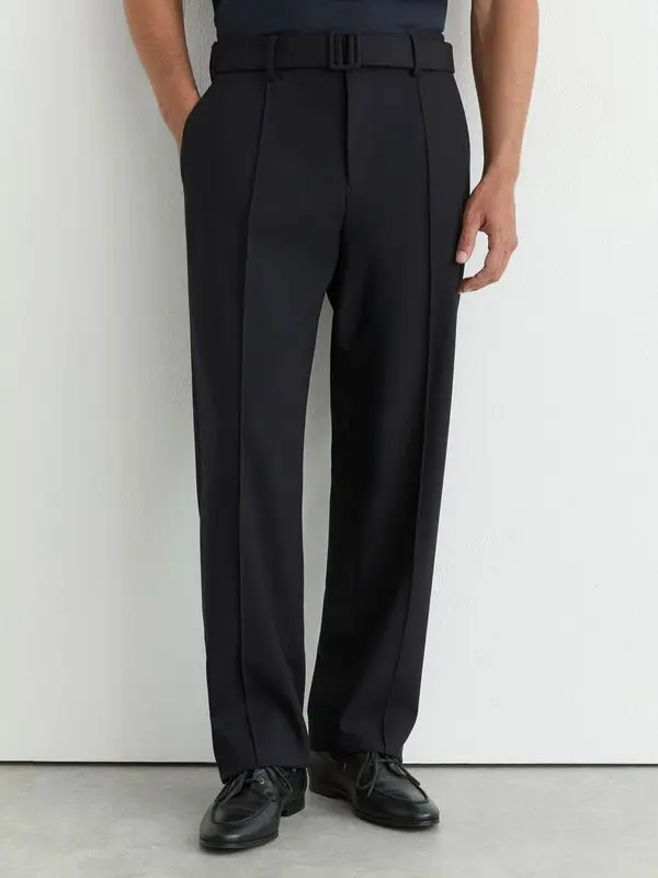 REISS Peshi Relaxed-fit Belted Pintuck Trousers - Navy