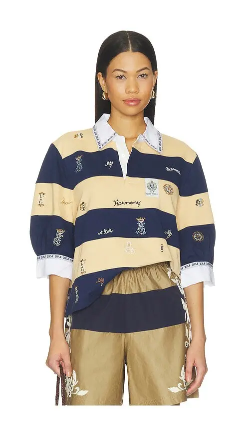 Sea Embroidered Short Sleeve Rugby Top - Multi