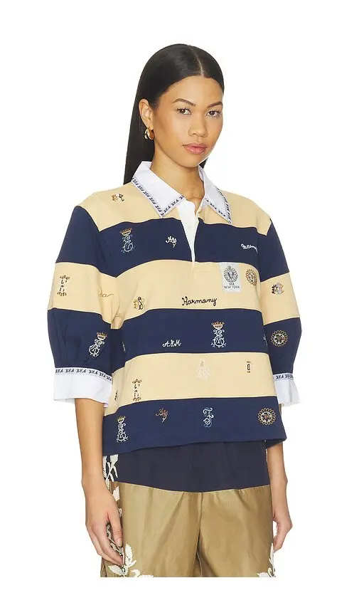 Sea Embroidered Short Sleeve Rugby Top - Multi