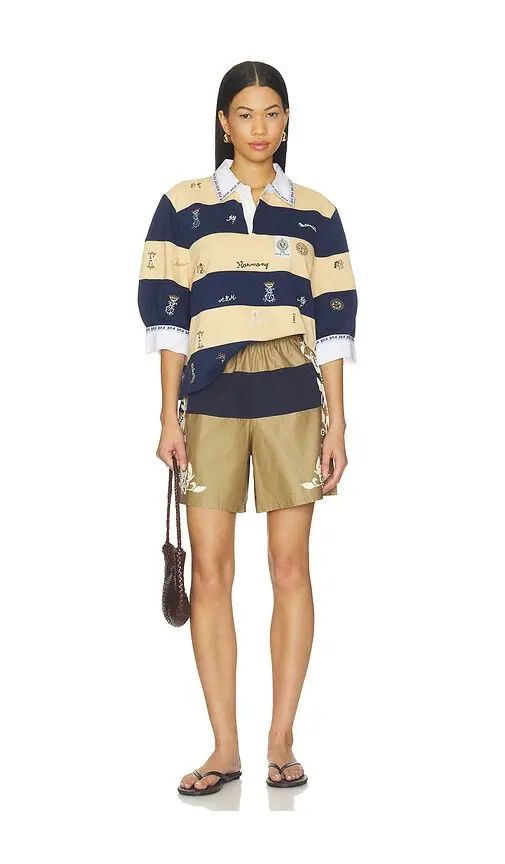 Sea Embroidered Short Sleeve Rugby Top - Multi