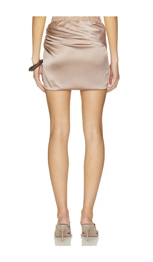 Retrofete Reeve Skirt In Neutral Satin With Lace Detailing - Truffle