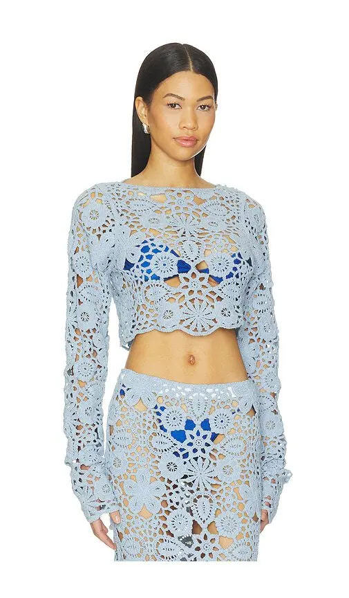 SNDYS. Tala Crochet Top In Blue