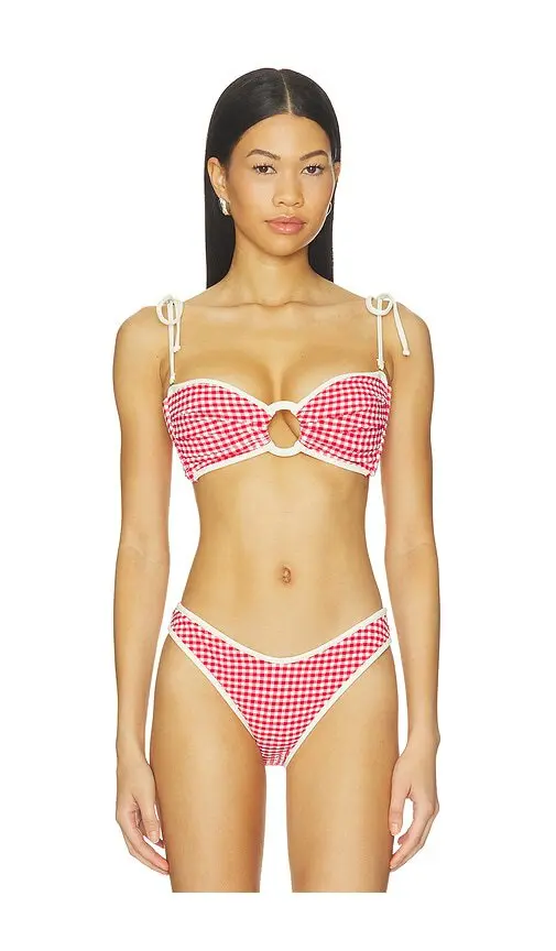 MONTCE Binded Tori Ties Bandeau Bikini Top In Red